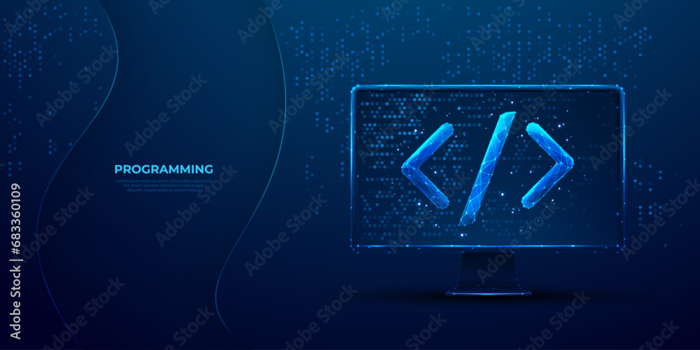 Digital programming code on the computer monitor screen. Abstract ...