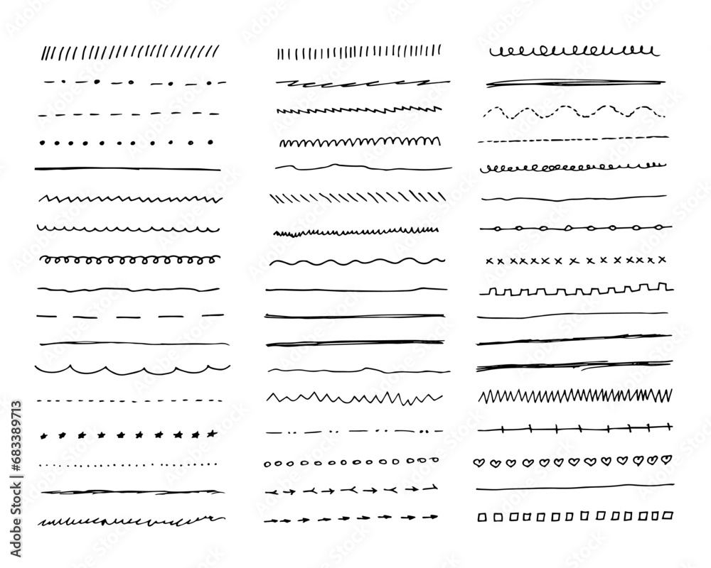 Stock-Vektorgrafik „Different doodles set. Sketch lines pen drawing ...