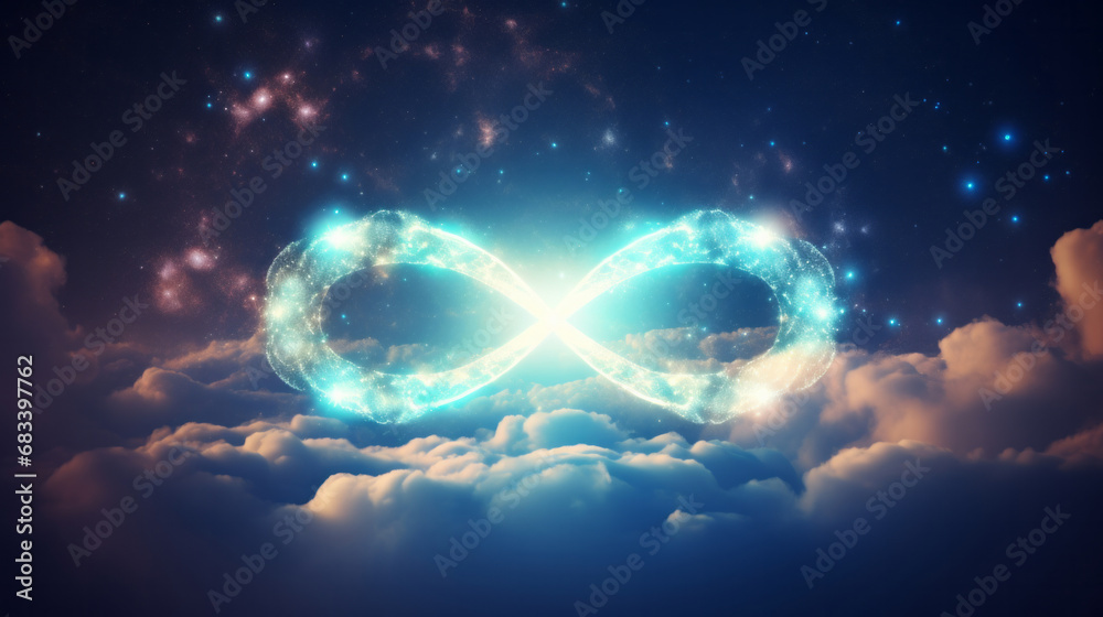 Infinity, symbol and icon in space for science, education and ...