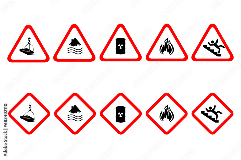 Vektor Isolated hazardous material signs. Hazard danger red vector ...