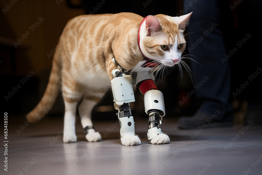 Cute cat with bionic prosthetic paws implants. Generative AI Stock ...