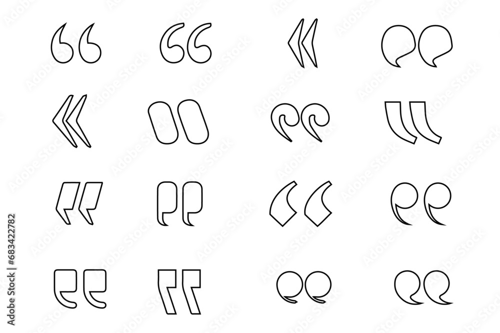Quote mark vector set. Quotemarks outline, speech marks, inverted ...