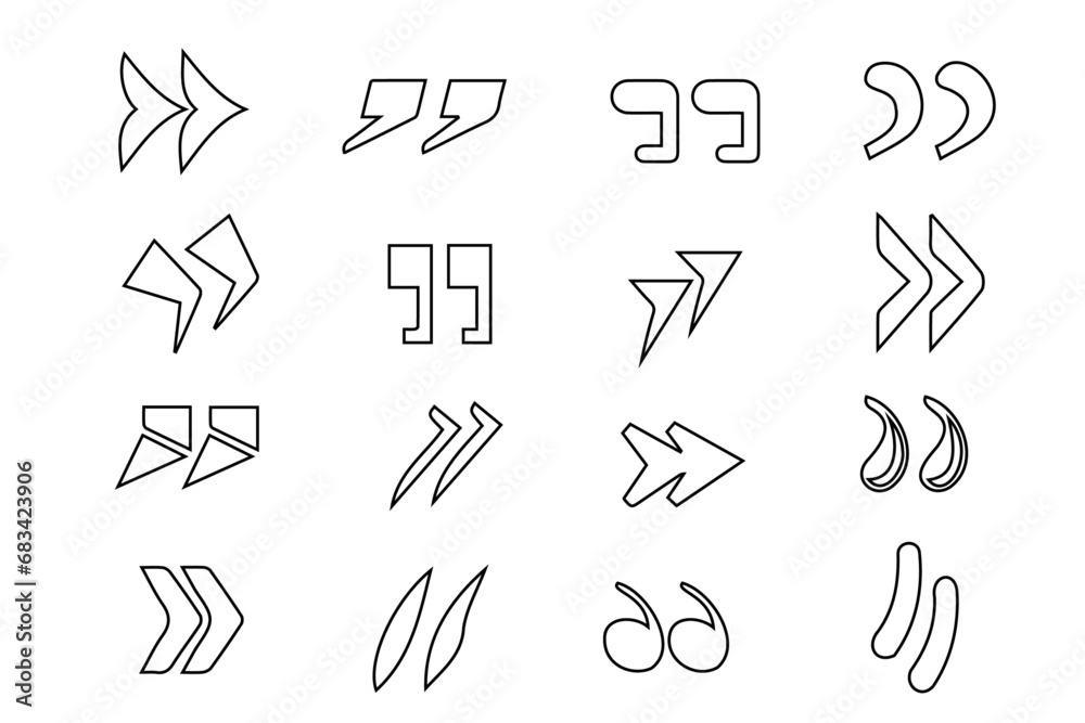 Quote mark vector set. Quotemarks outline, speech marks, inverted ...