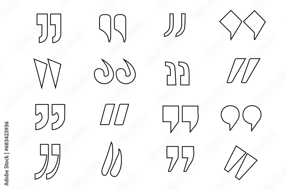Quote mark vector set. Quotemarks outline, speech marks, inverted ...