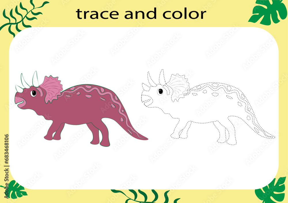 Trace and color the cartoon dinosaur. Handwriting practice for kids ...
