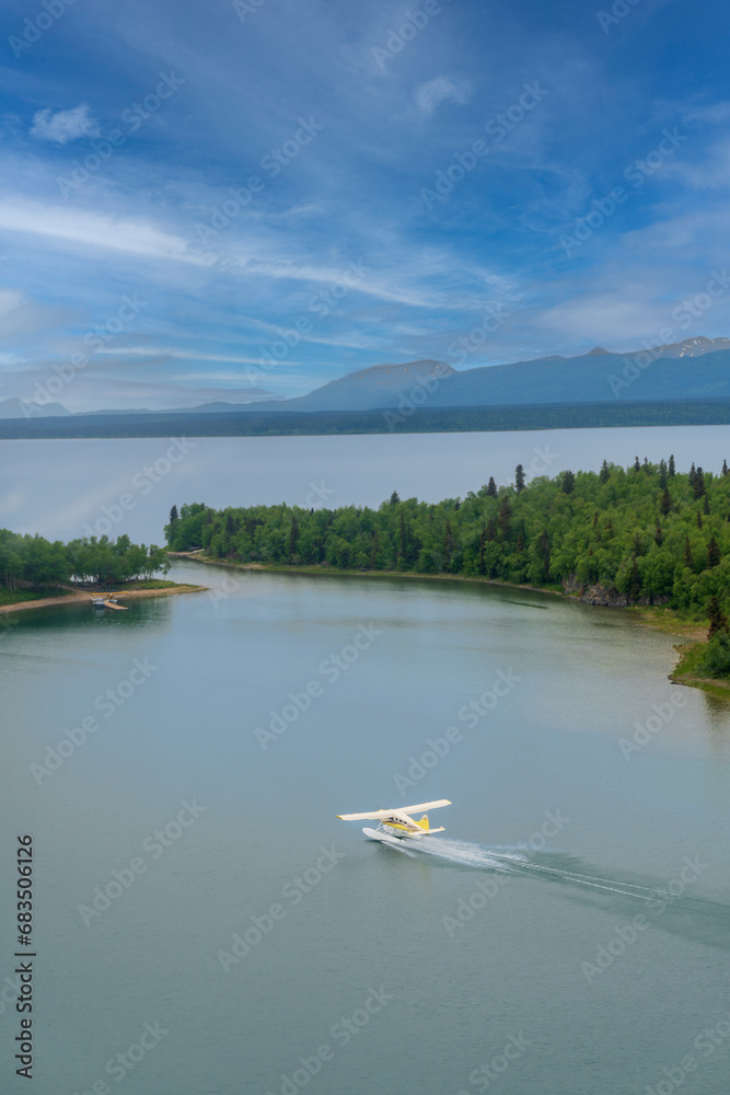 Port Alsworth, Alaska: Aerial view of de Havilland Canada DHC-2 Beaver ...
