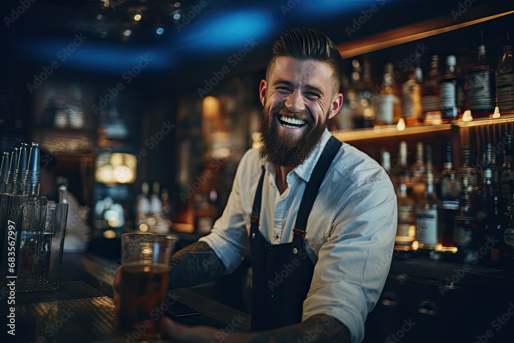 attractive bartender serving drinks in a pub, sports bar, restaurant ...