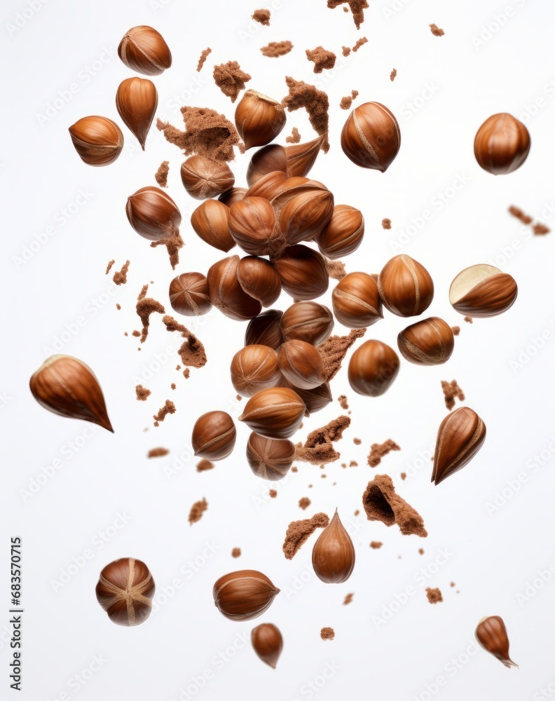 Captivating Display of Hazelnuts Cascading on a Pristine White ...