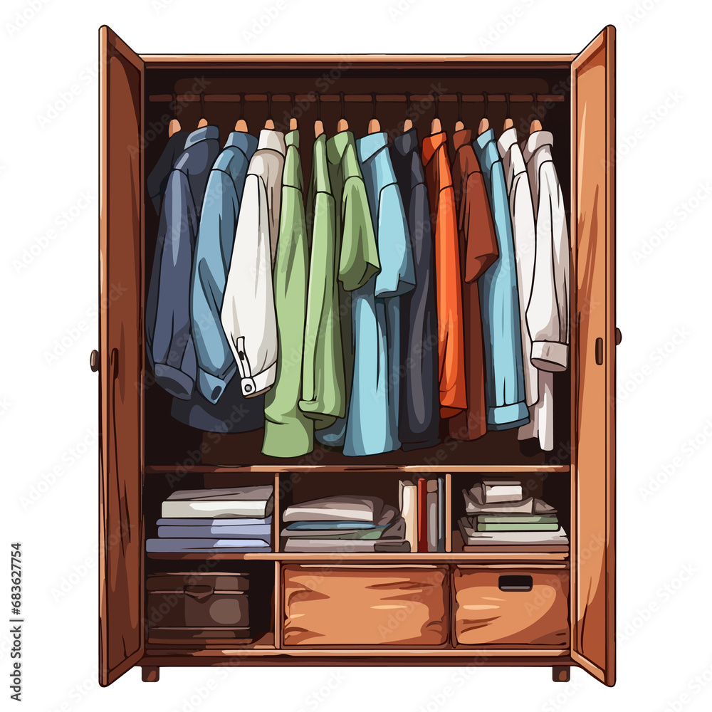 Wardrobe in cartoon style on transparent background, Wardrobe sticker ...