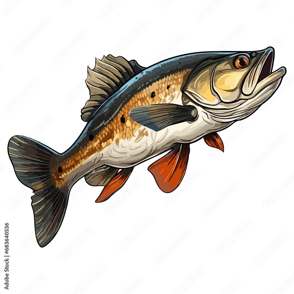 Walleye fish animal in cartoon style on transparent background, Walleye ...