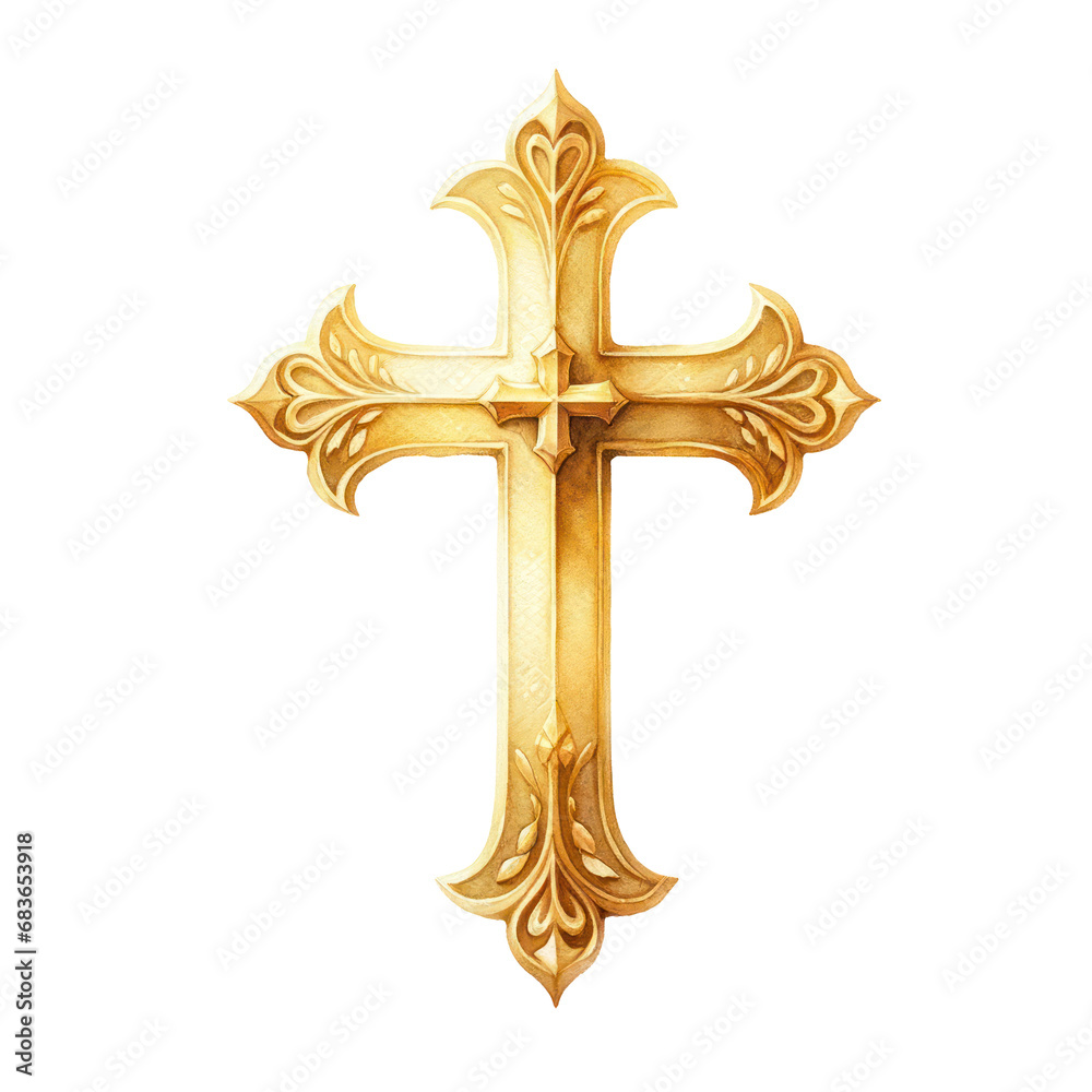 Golden Cross in realistic watercolor style with transparent background ...