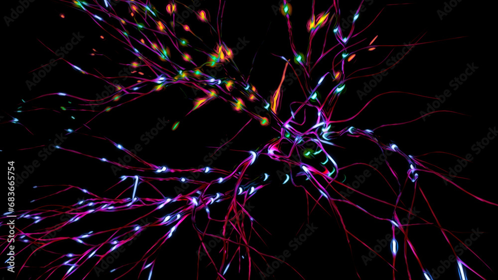Neuronal and synapse activity animation. Design. Neurons in the head ...