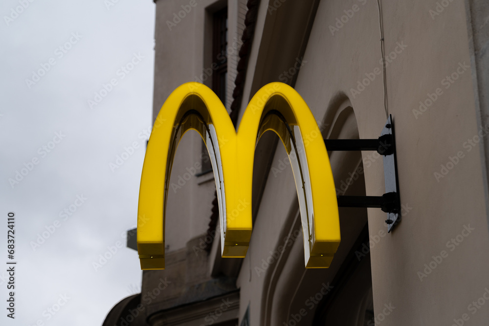 McDonald's fast food restaurant logo sign. American chain fast-food ...