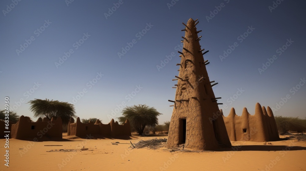 This minaret, with wooden sticks protruding from it, is part of an ...