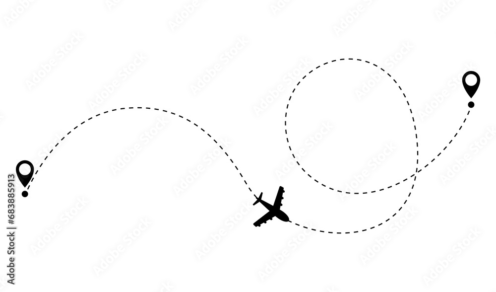 Airplane dotted route line. Path travel line shape. Flight route with ...