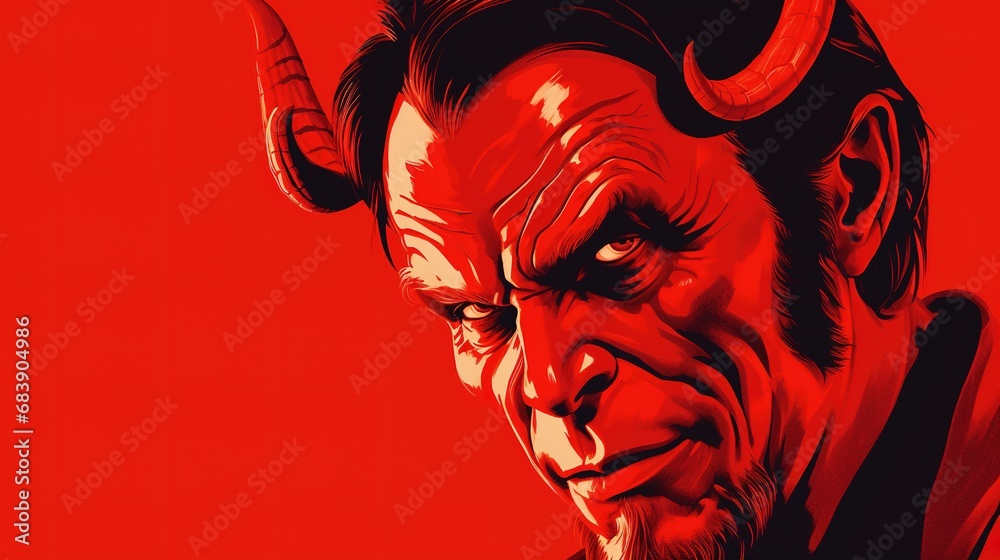Portrait of satan on the red background Stock Illustration | Adobe Stock