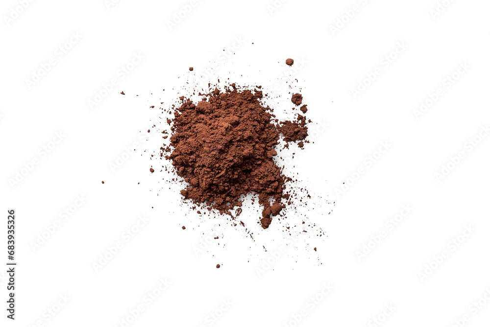 Organic dark chocolate powder isolated on a transparent background with ...