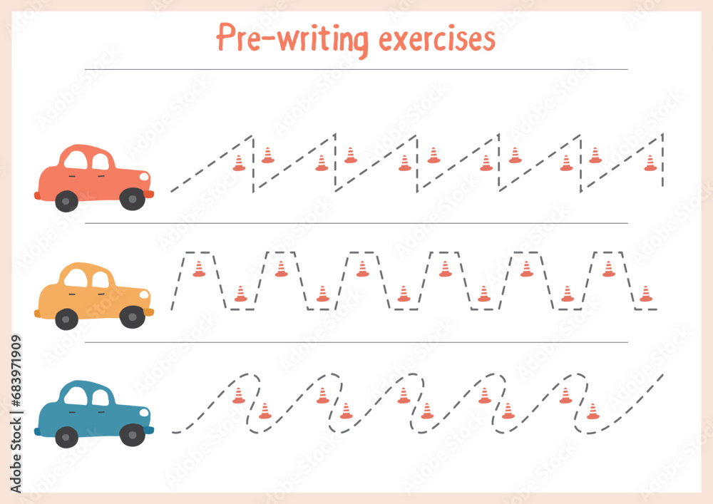 Basic writing exercises. Trace line worksheets for children. Preschool ...