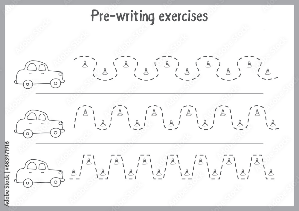 Basic writing exercises. Trace line worksheets for children. Preschool ...