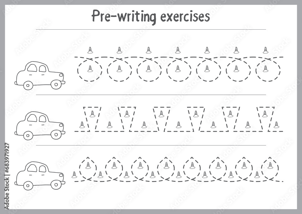 Basic writing exercises. Trace line worksheets for children. Preschool ...