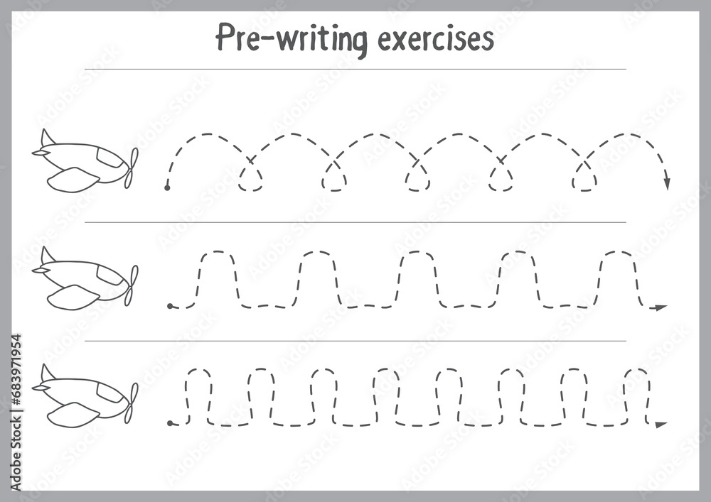 Basic writing exercises. Trace line worksheets for children. Preschool ...