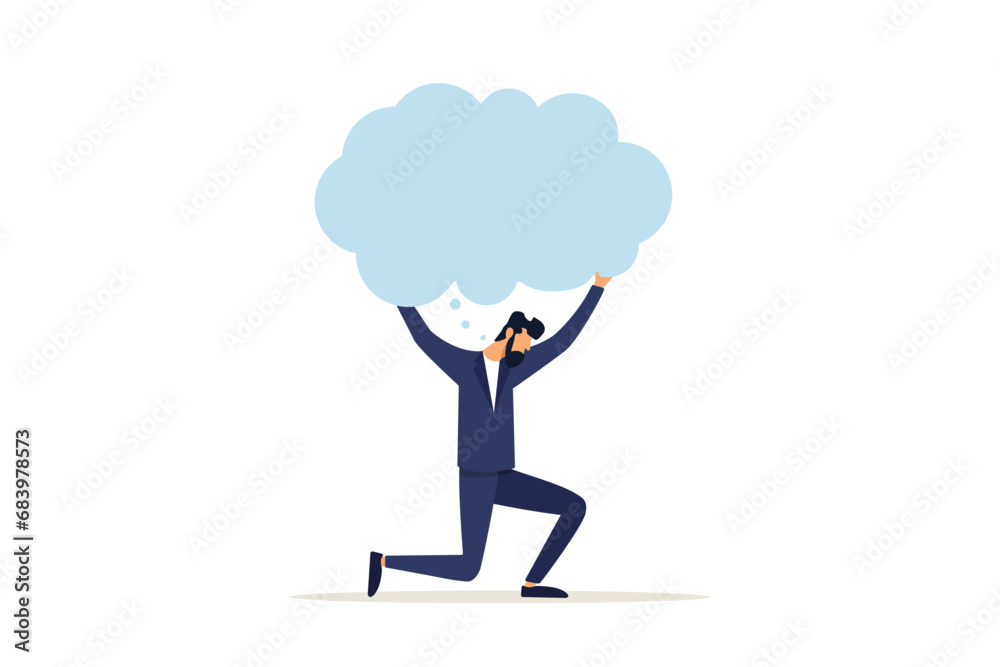 Stock-Vektorgrafik „Tried depressed businessman carry heavy thinking ...