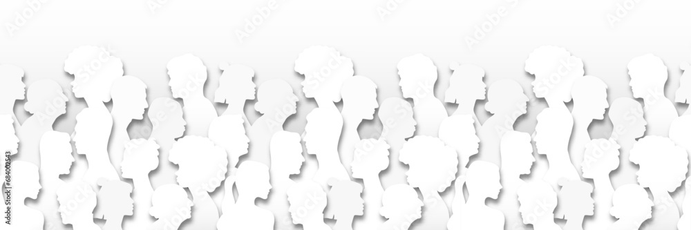 Paper cut people crowd seamless pattern. Diverse 3D papercut community ...