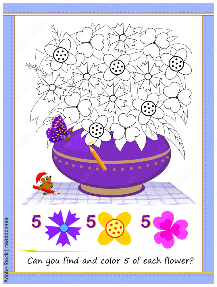 Educational page for little children. Can you find and color 5 of each ...