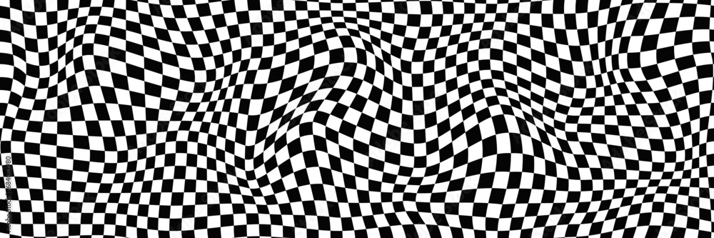 Distorted vector checkered seamless pattern. Groovy twisted grid ...