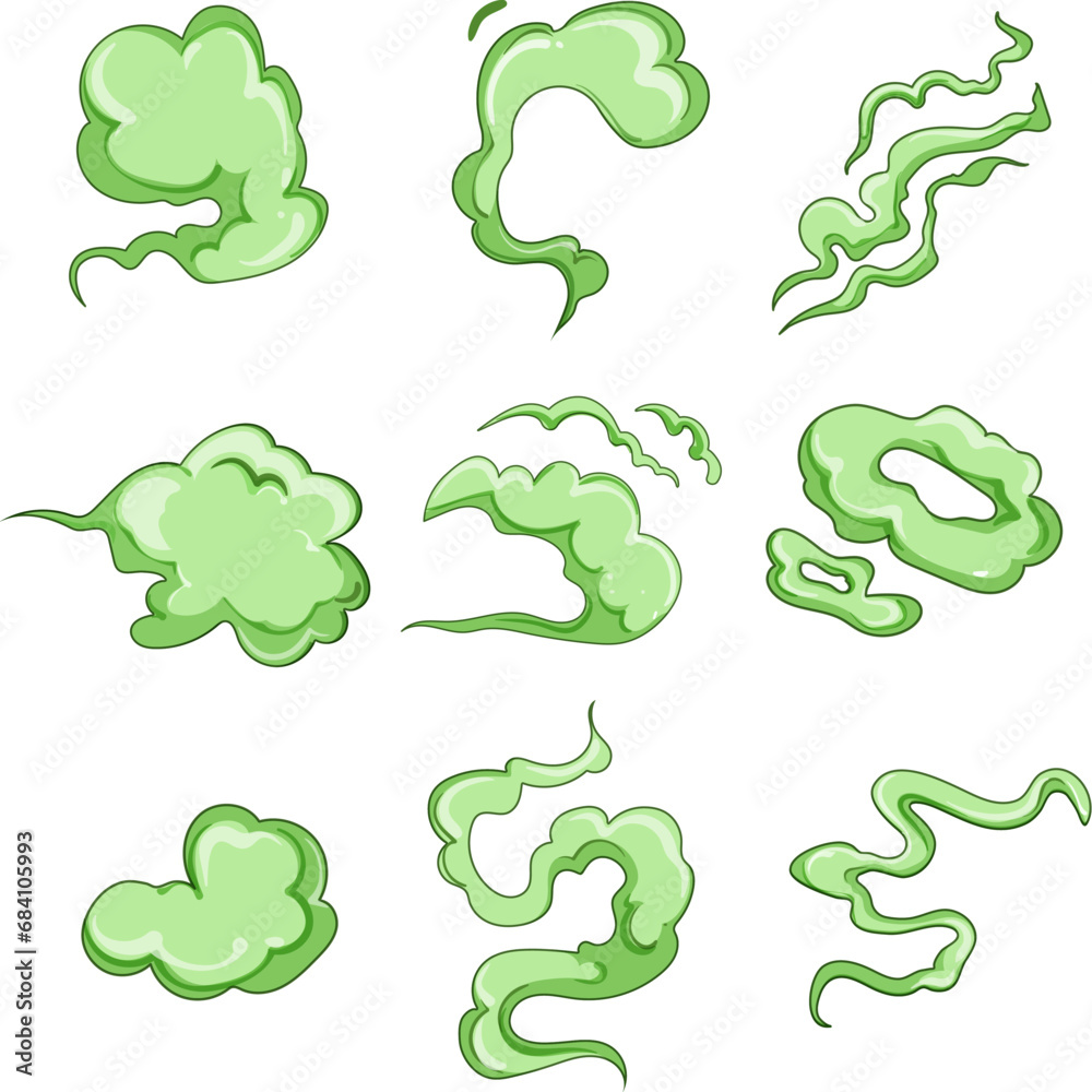 smell fart set cartoon. gas dirty, stink unpleasant, aroma y smell fart ...