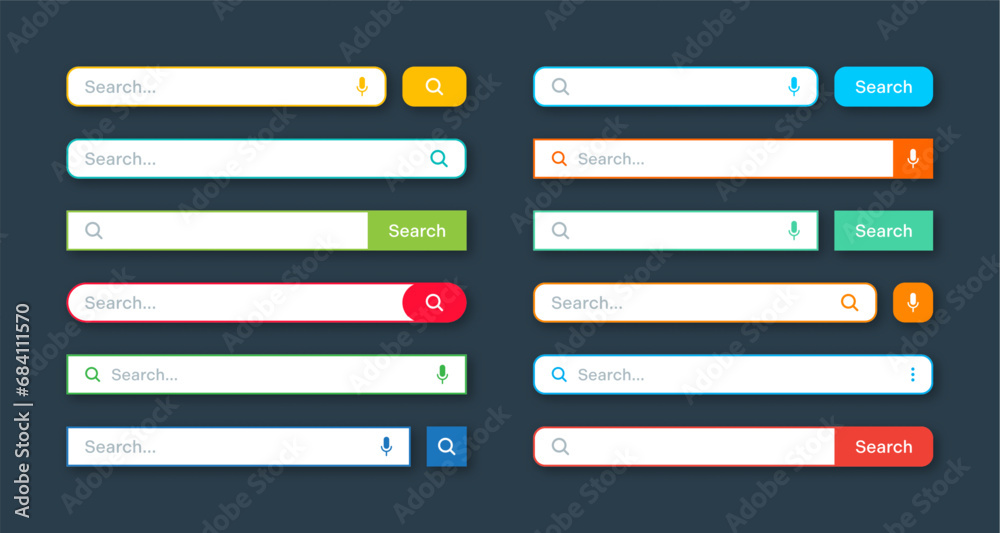 Colorful search bar templates. Internet browser engine with search box ...