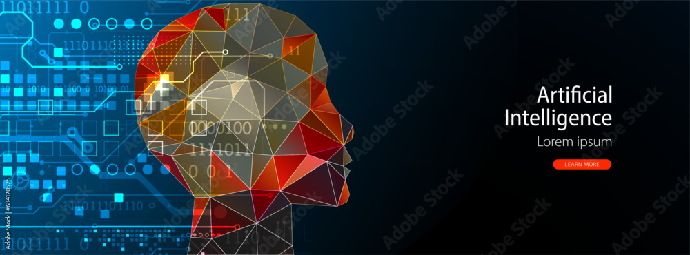 AI, Artificial intelligence. Robotics concept. Human face made from ...