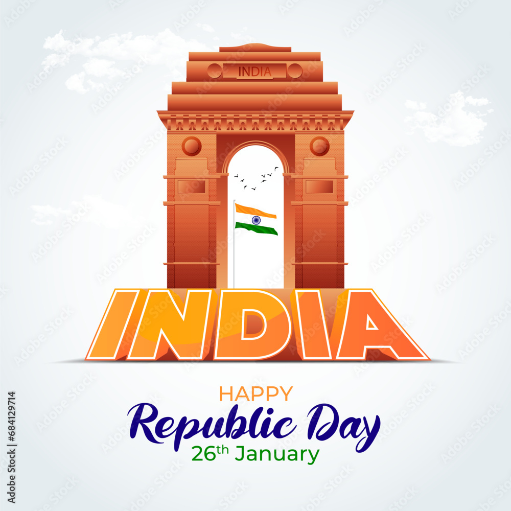Indian republic Day celebrations with 26th January India 3d text and ...