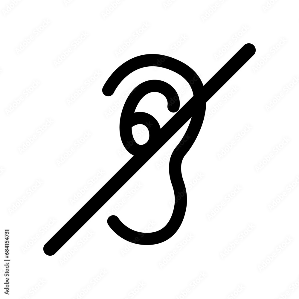 Hearing disability. Crossed out ear. No hear or mute, deaf ear ...