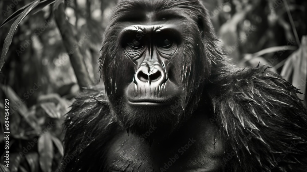 Close-up of a powerful Mountain Gorilla in its natural habitat, Central ...