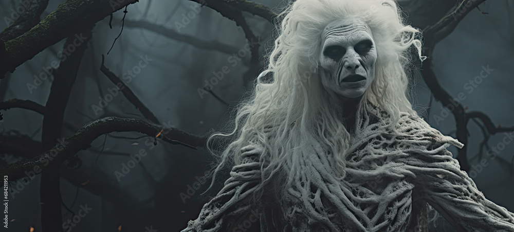 Scary ghost figure lunging toward viewer banner Stock Illustration ...