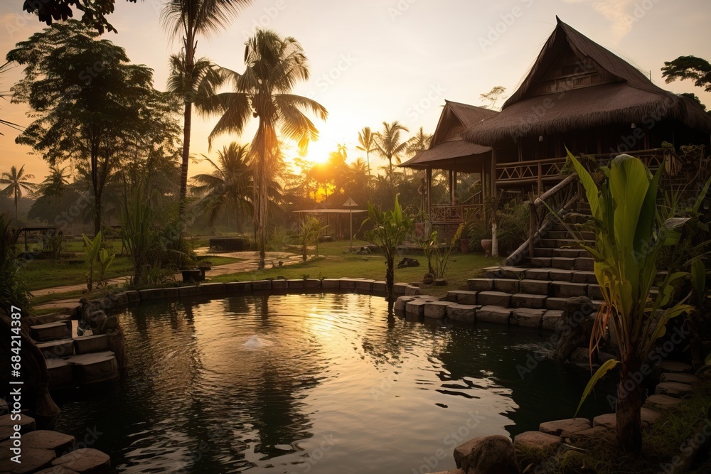 Professional Photo of a Bahay Kubo. Wooden House Camp Next to a Little ...