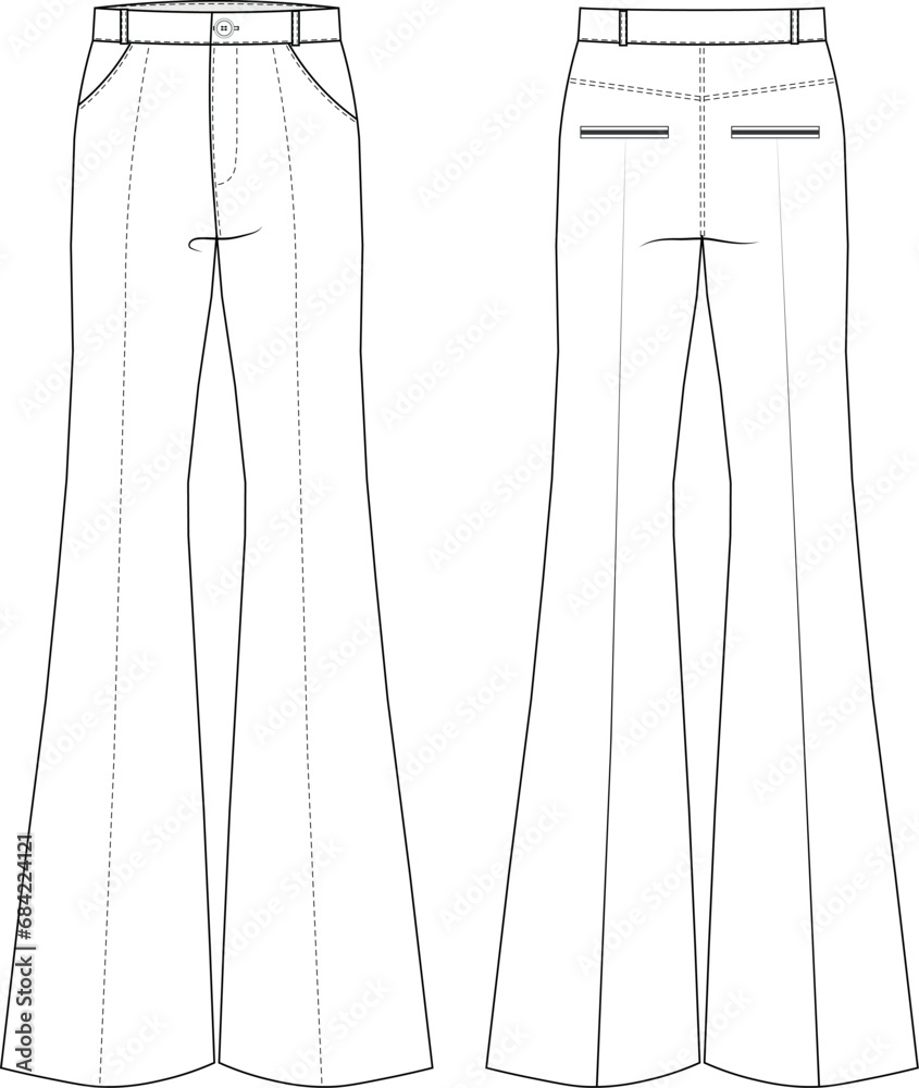wide leg palazzo pant trouser template technical drawing falt shketch ...