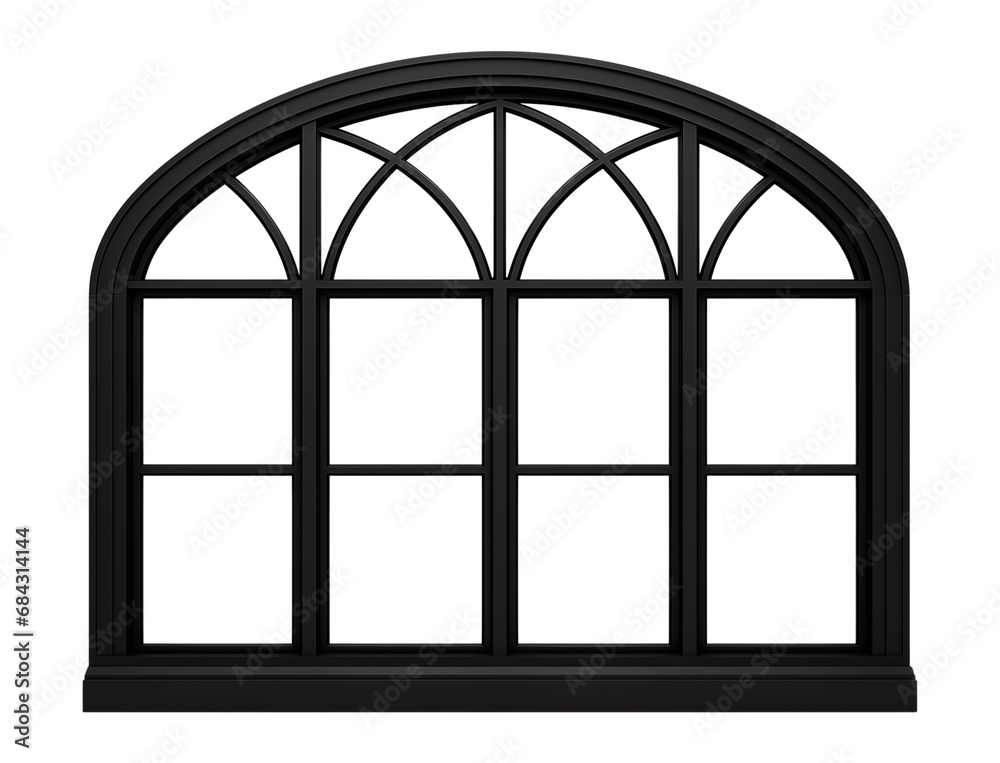 Large, wide semicircular arched black window. Isolated on a transparent ...