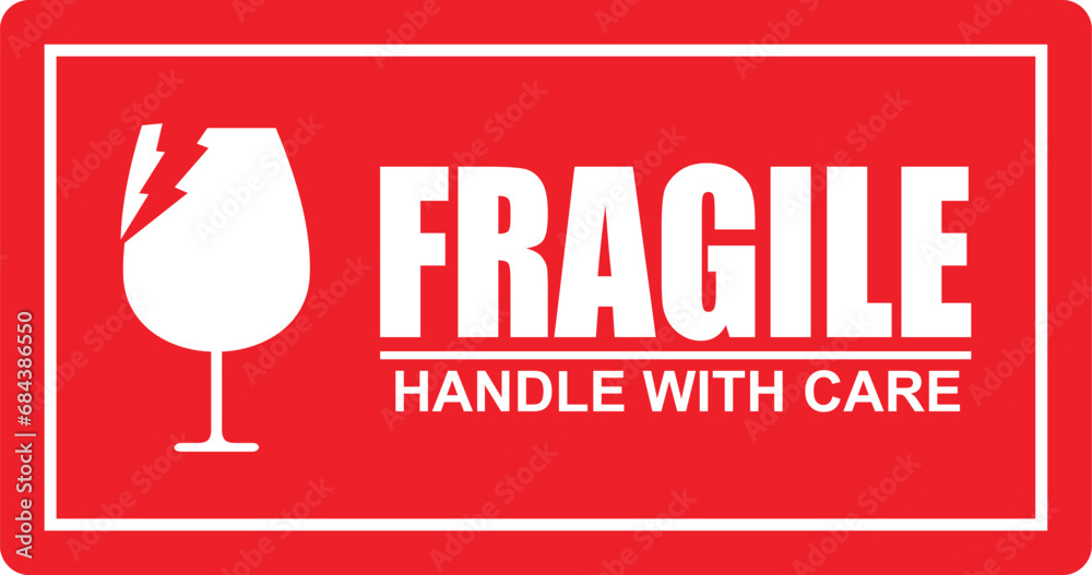 sticker fragile handle with care, red fragile warning label, fragile label with broken glass ...