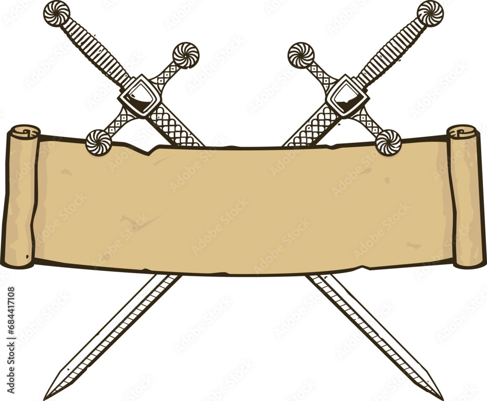 Parchment and Crossed Two-Handed Swords Stock Vector | Adobe Stock