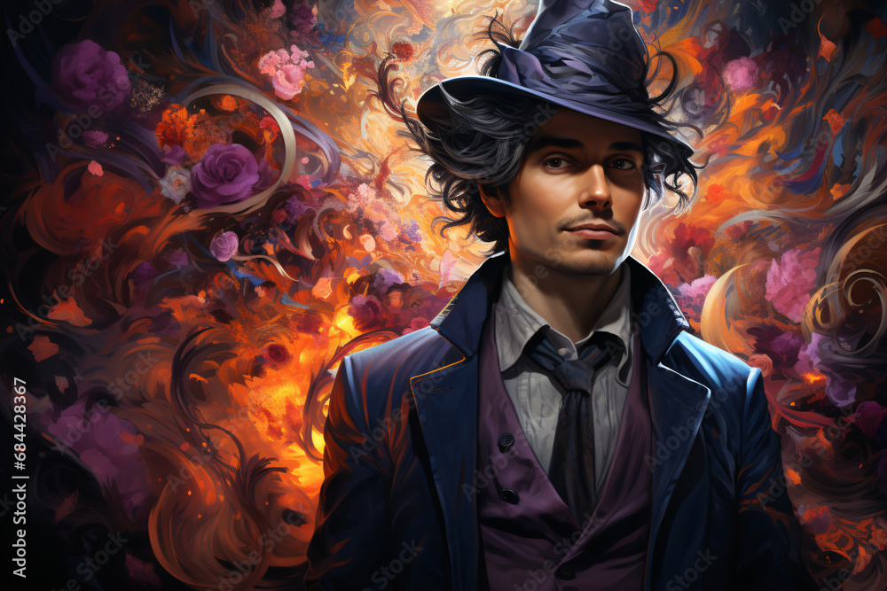 wizard, magician, sorcerer in a hat. fantasy character. portrait of a ...