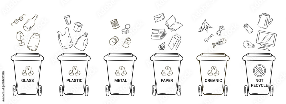 Waste separation vector Hd images. Vector various outline separated ...