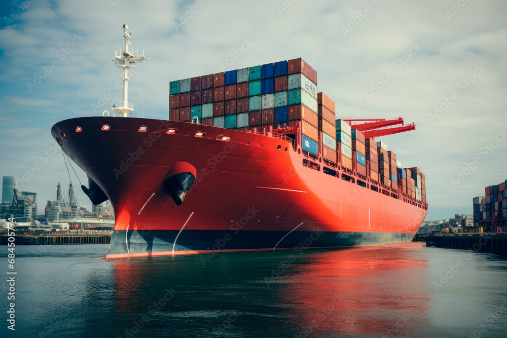 Container ship at industrial port with shipping container vessel. Stock ...