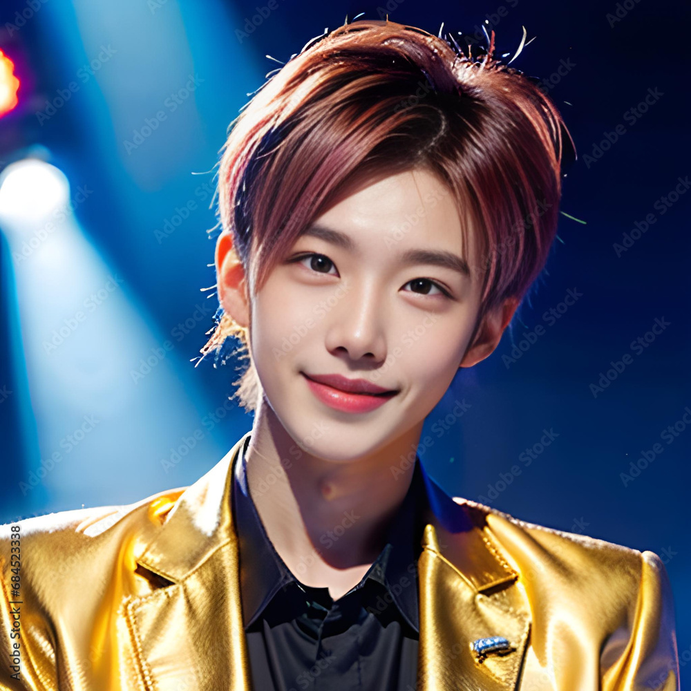 portrait of a beautiful smiling handsome Korean man like a K-pop idol ...