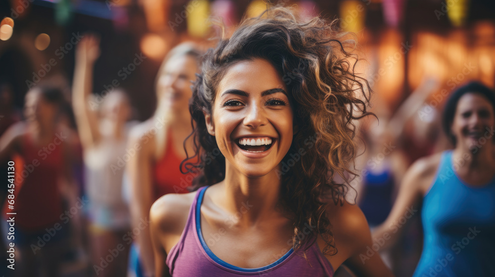 Beautiful women enjoy Zumba dance classes by expressing the joy of ...