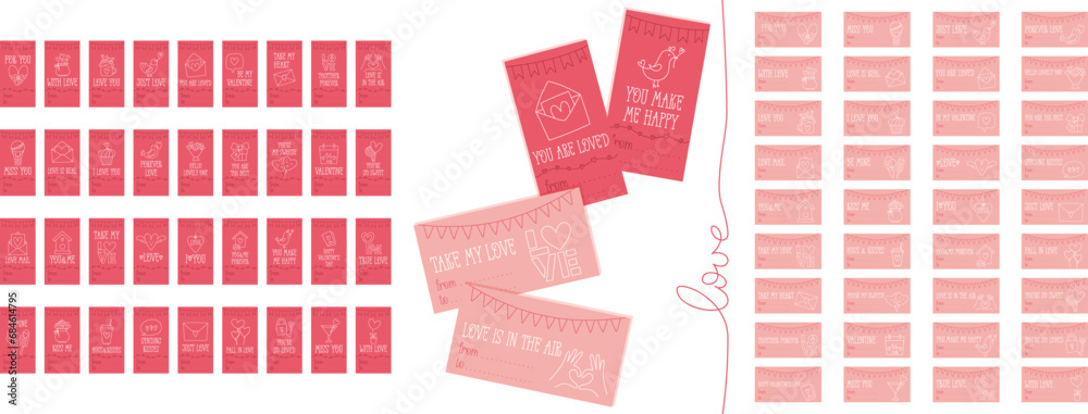 Valentines Day printable gift tags template in doodle style, hand-drawn ...