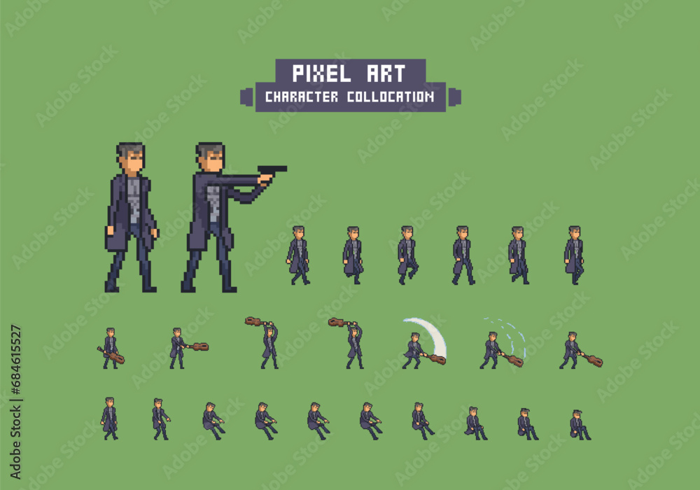 pixel art style illustration vector 8 bit 8-bit character set retro ...