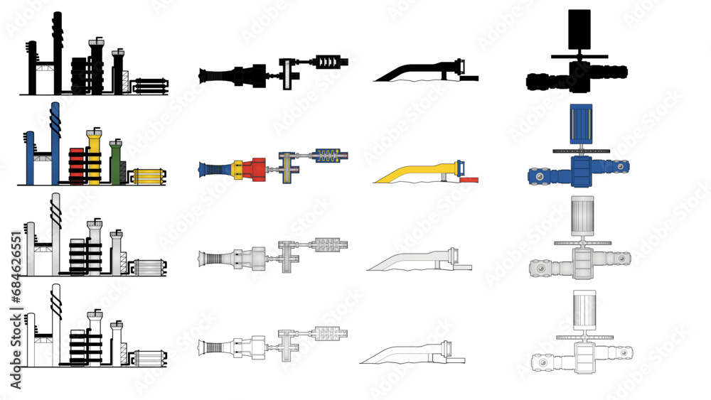 Petroleum industry drawing showing a gas processing plant, gas turbine ...