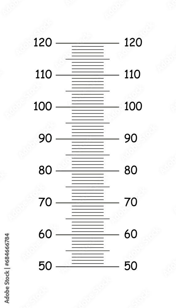 Stadiometer scale. Kids height chart growth sticker from 50 to 120 ...